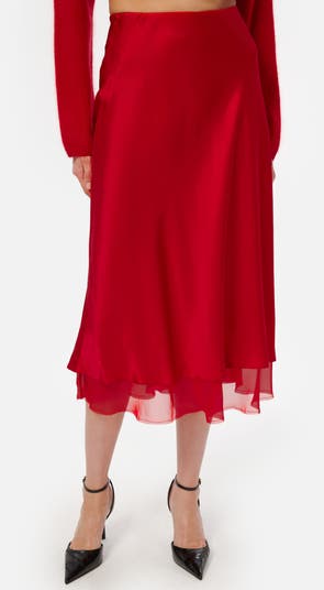 CAMI NYC Genoa Chiffon Hem Silk Charmeuse Midi Skirt | Nordstrom