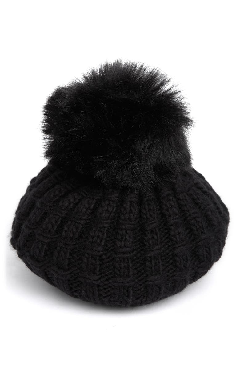 Kyi Kyi Faux Fur Pompom Knit Beret | Nordstromrack