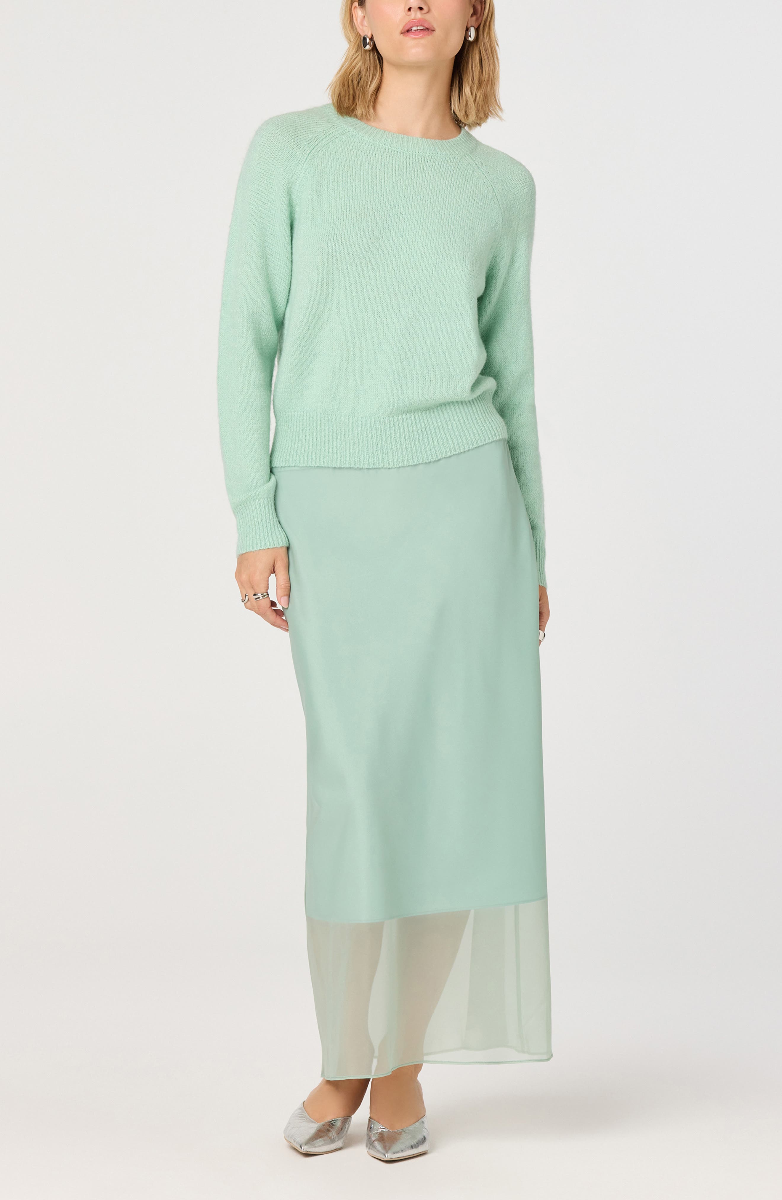 ASTR the Label Keyara Sheer Overlay Midi Skirt | Nordstromrack