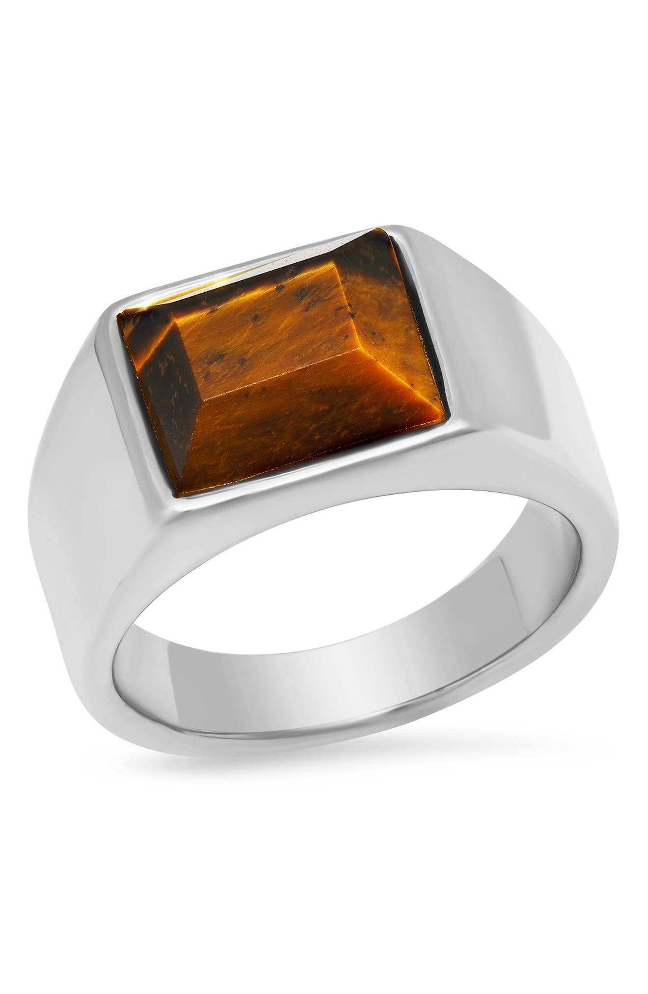 Stainless Steel Tiger Eye Signet Statement Ring (Men) | Nordstromrack
