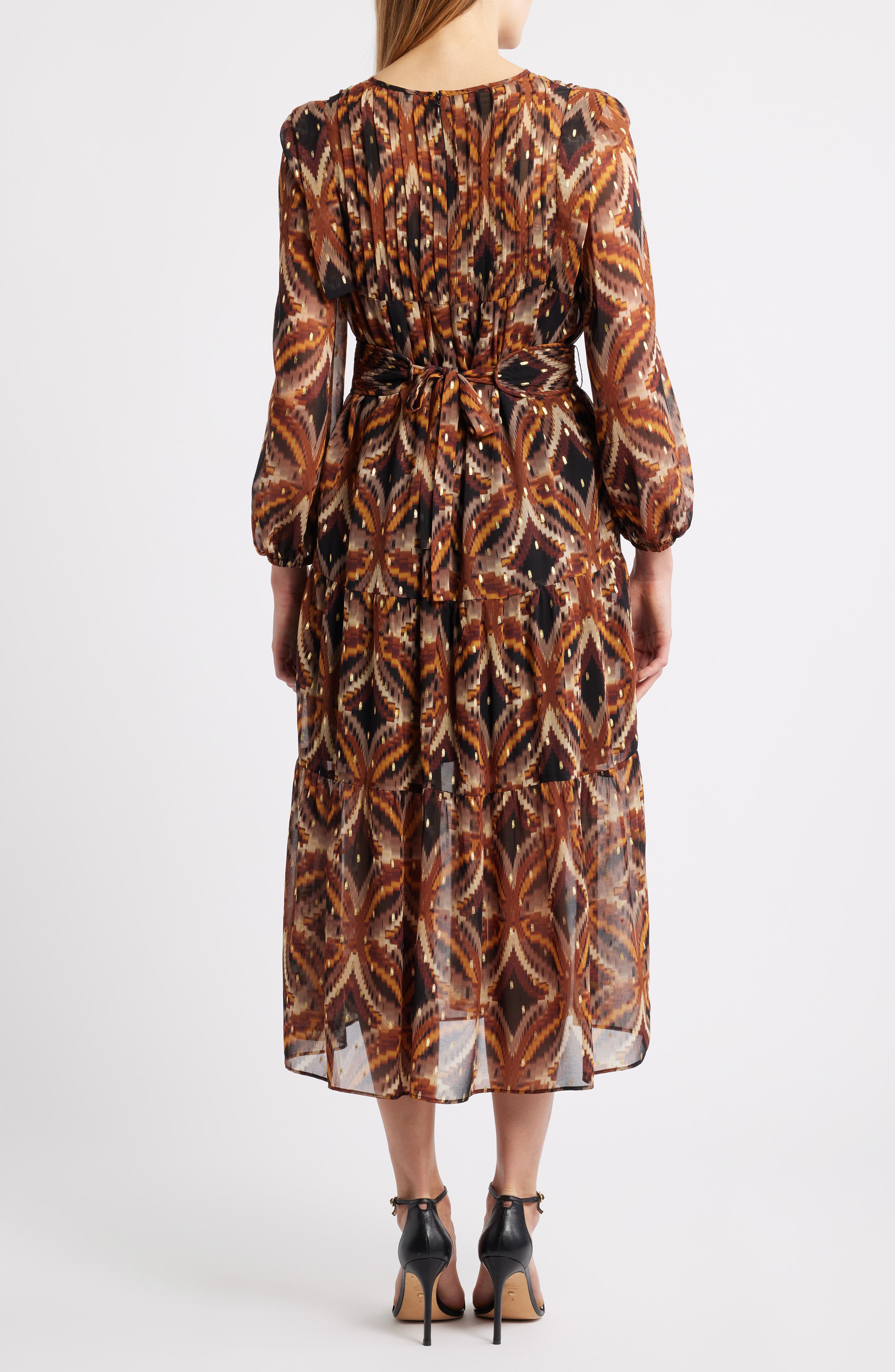 Julia Jordan Metallic Fleck Abstract Print Long Sleeve Chiffon Dress ...