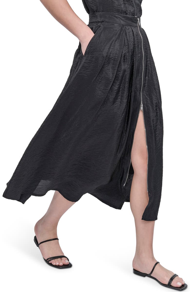 DKNY Zip Front Crinkled Satin Skirt | Nordstromrack