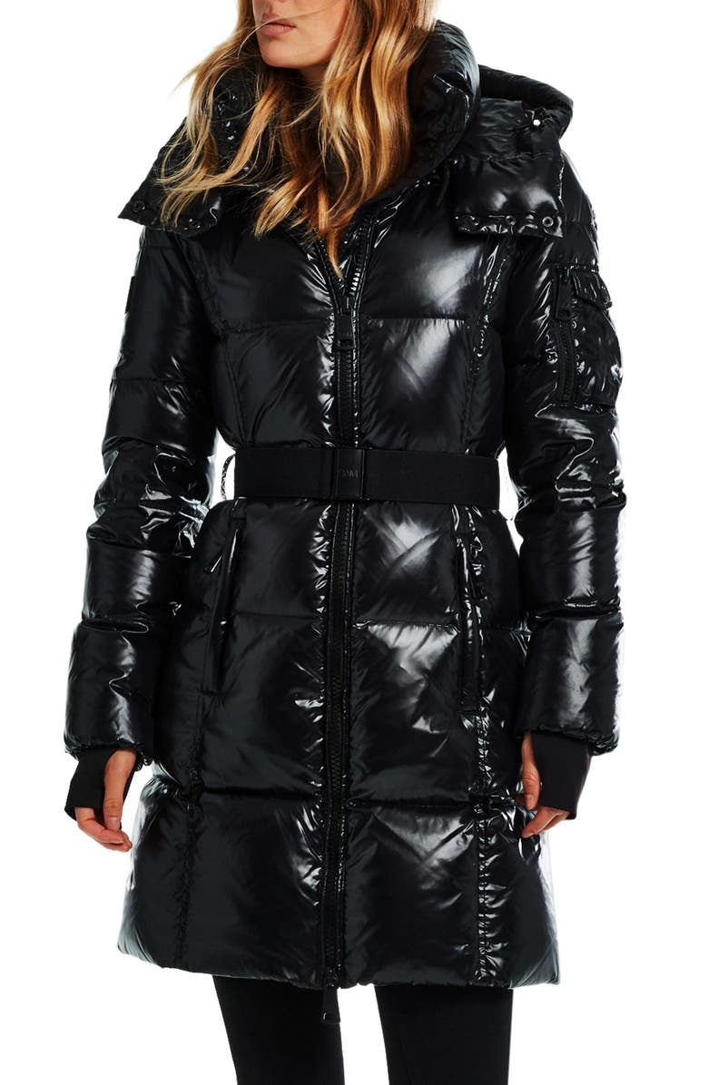 SAM. Noho Glossy Belted Down Puffer Coat with Removable Hood | Nordstrom