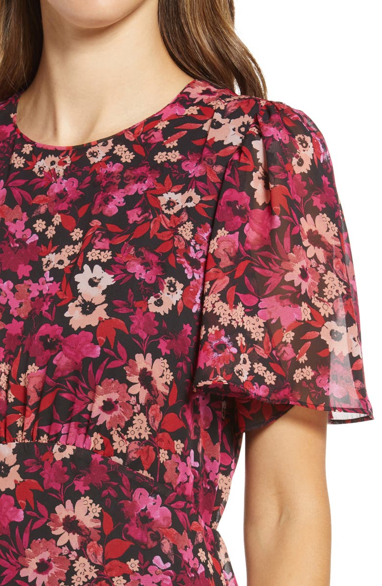Julia Jordan Floral Flutter Sleeve Empire Waist Chiffon Dress ...