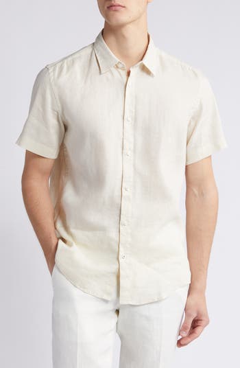 BOSS Liam Slim Fit Solid Short Sleeve Linen Blend Button-Up Shirt ...