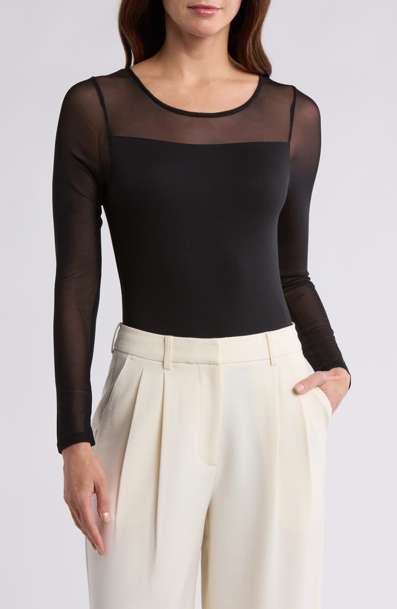 French Connection Mesh Long Sleeve Bodysuit | Nordstromrack