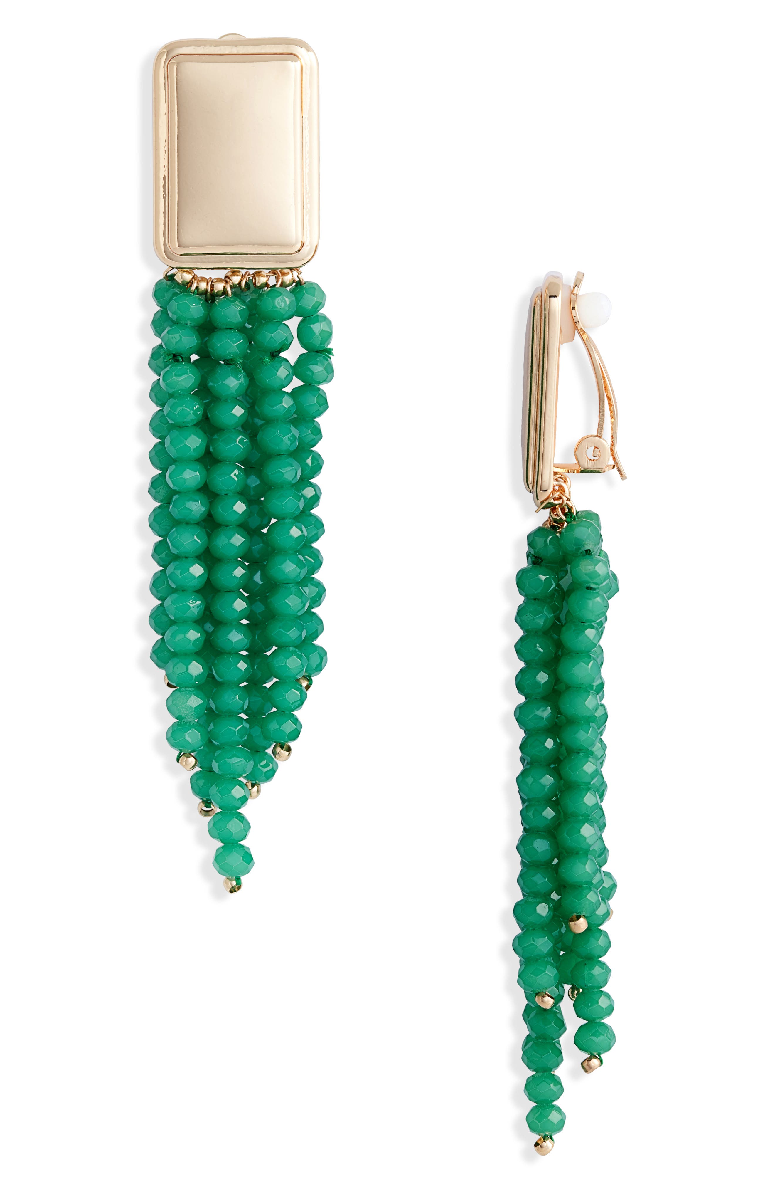Open Edit Beaded Fringe Clip Earrings | Nordstromrack