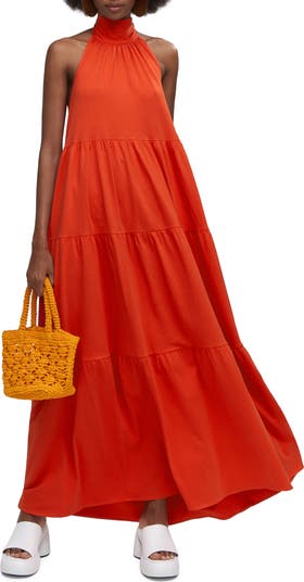MANGO Open Back Halter Cotton Maxi Dress | Nordstrom
