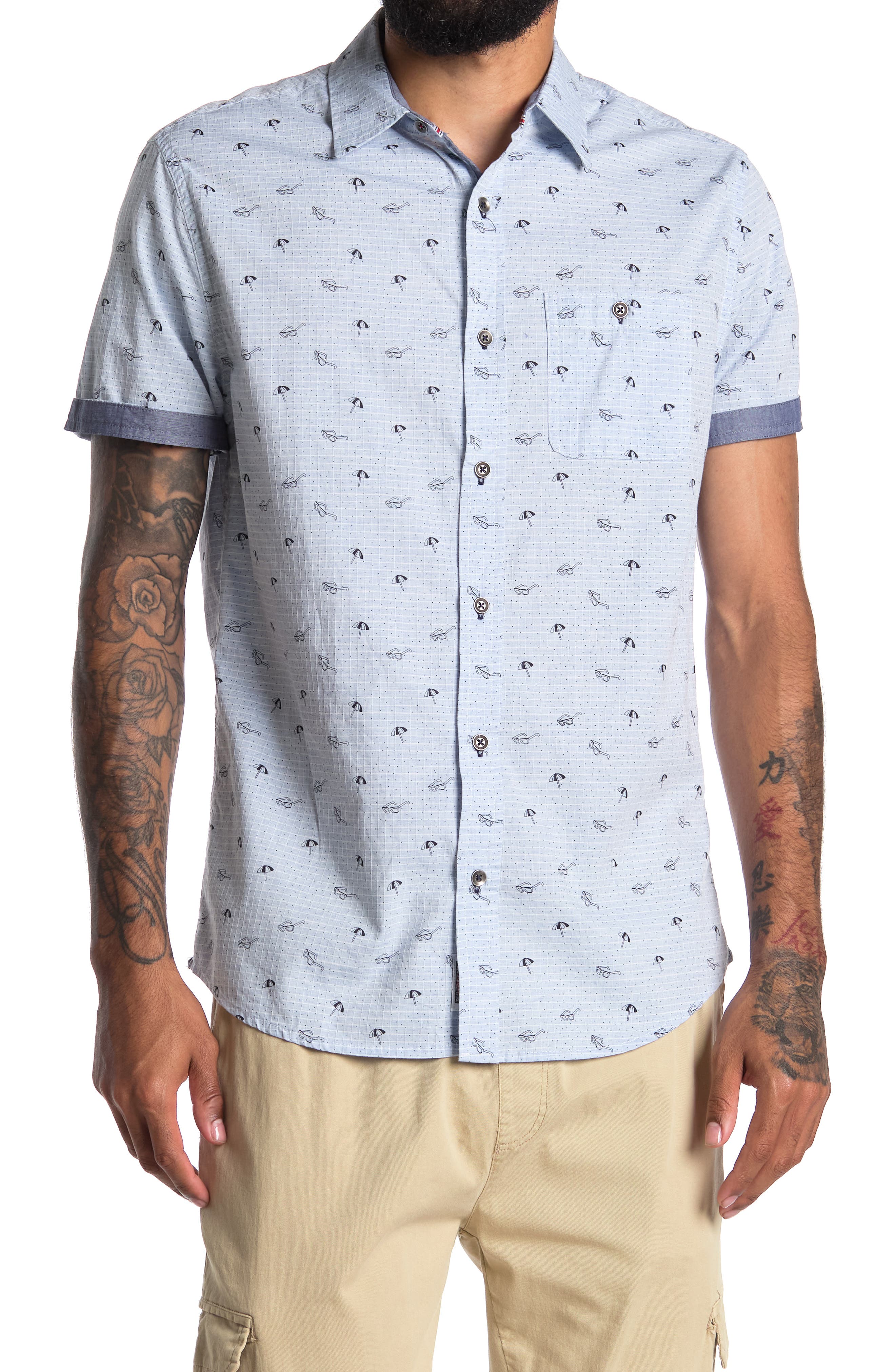 FLAG AND ANTHEM Beach Umbrella Print Short Sleeve Shirt (Men ...
