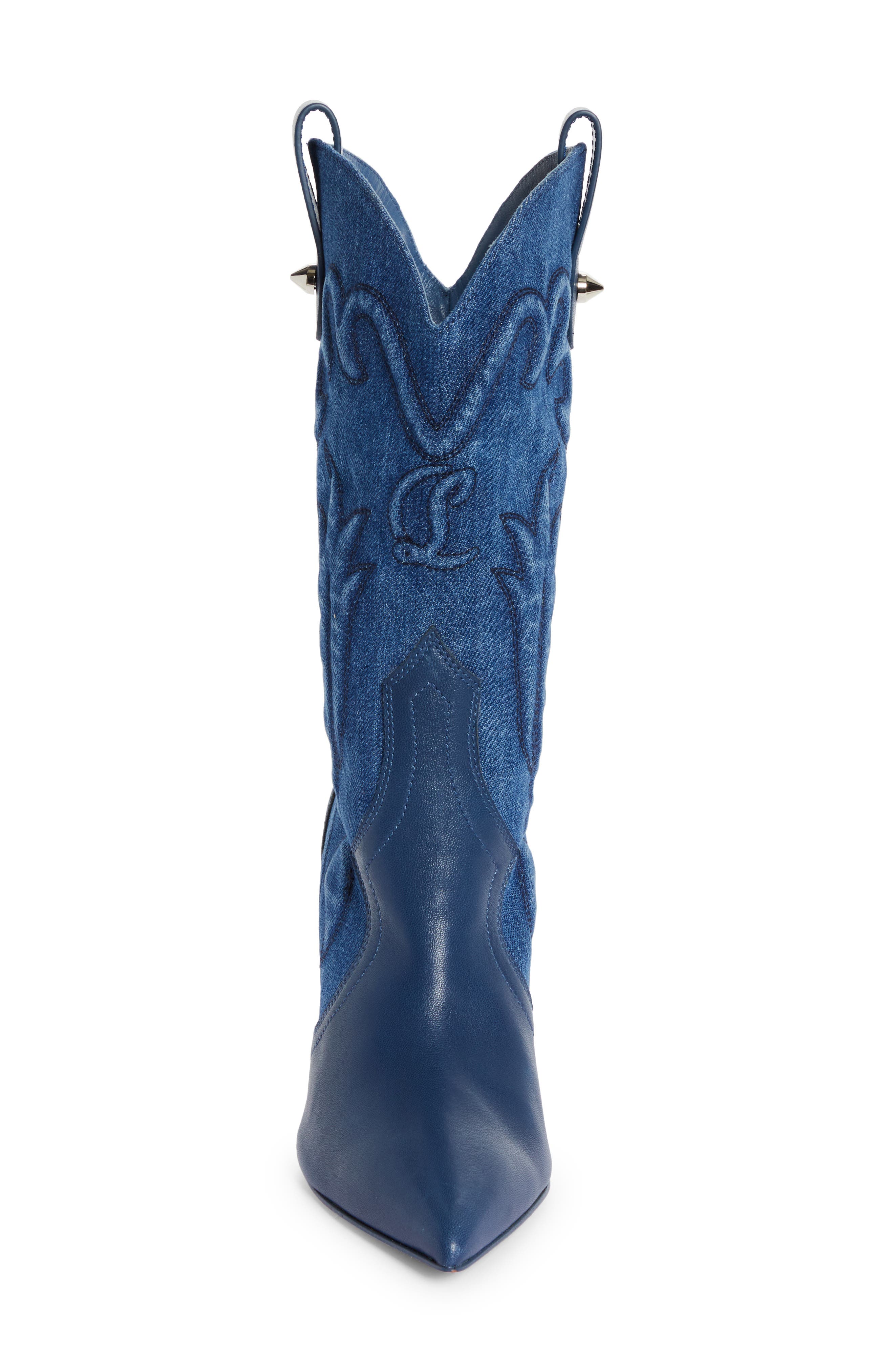 Christian Louboutin Santiag Denim & Leather Western Boot (Women ...
