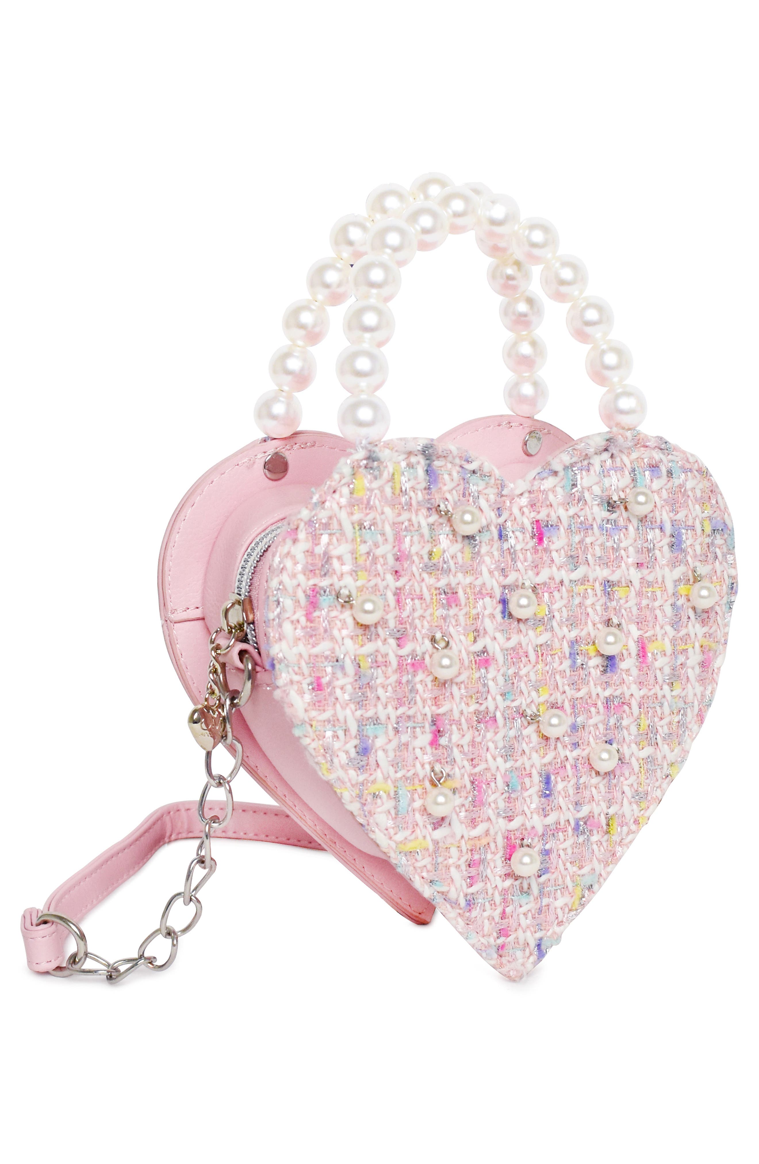 OMG Accessories Kids' Heart Tweed Faux Pearl Top Handle Bag | Nordstromrack
