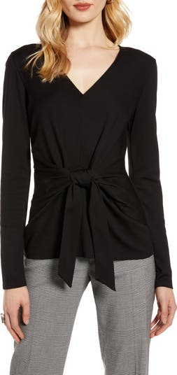 Halogen® Knot Front Ponte Knit Top | Nordstrom