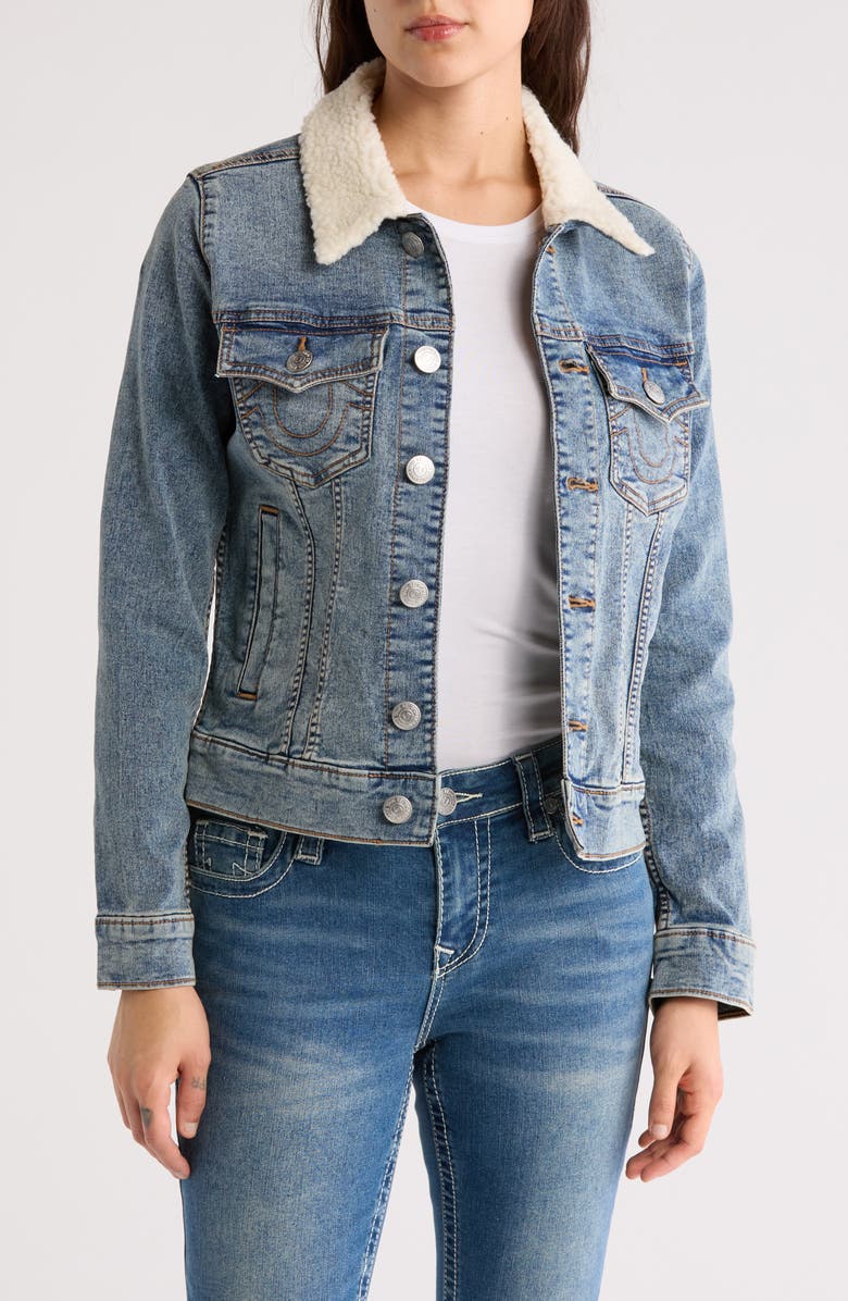 True Religion Faux Shearling Trim Trucker Jacket | Nordstromrack