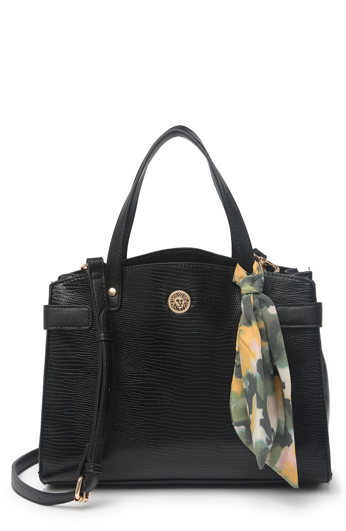Anne Klein Lizard Embossed Midi Satchel with Scarf | Nordstromrack