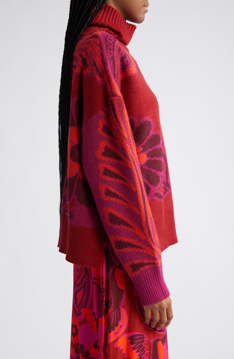 FARM Rio Floral Pattern Cutout Turtleneck Sweater | Nordstromrack