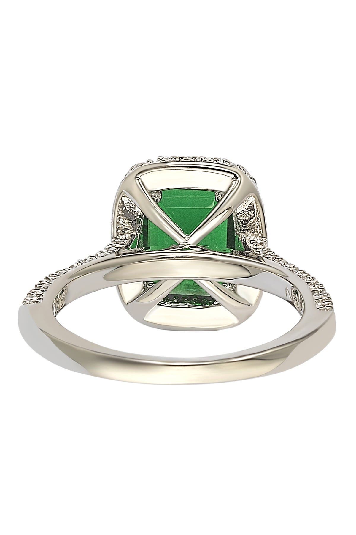 SUZY LEVIAN Sterling Silver Emerald Cut Green CZ Halo Ring | Nordstromrack
