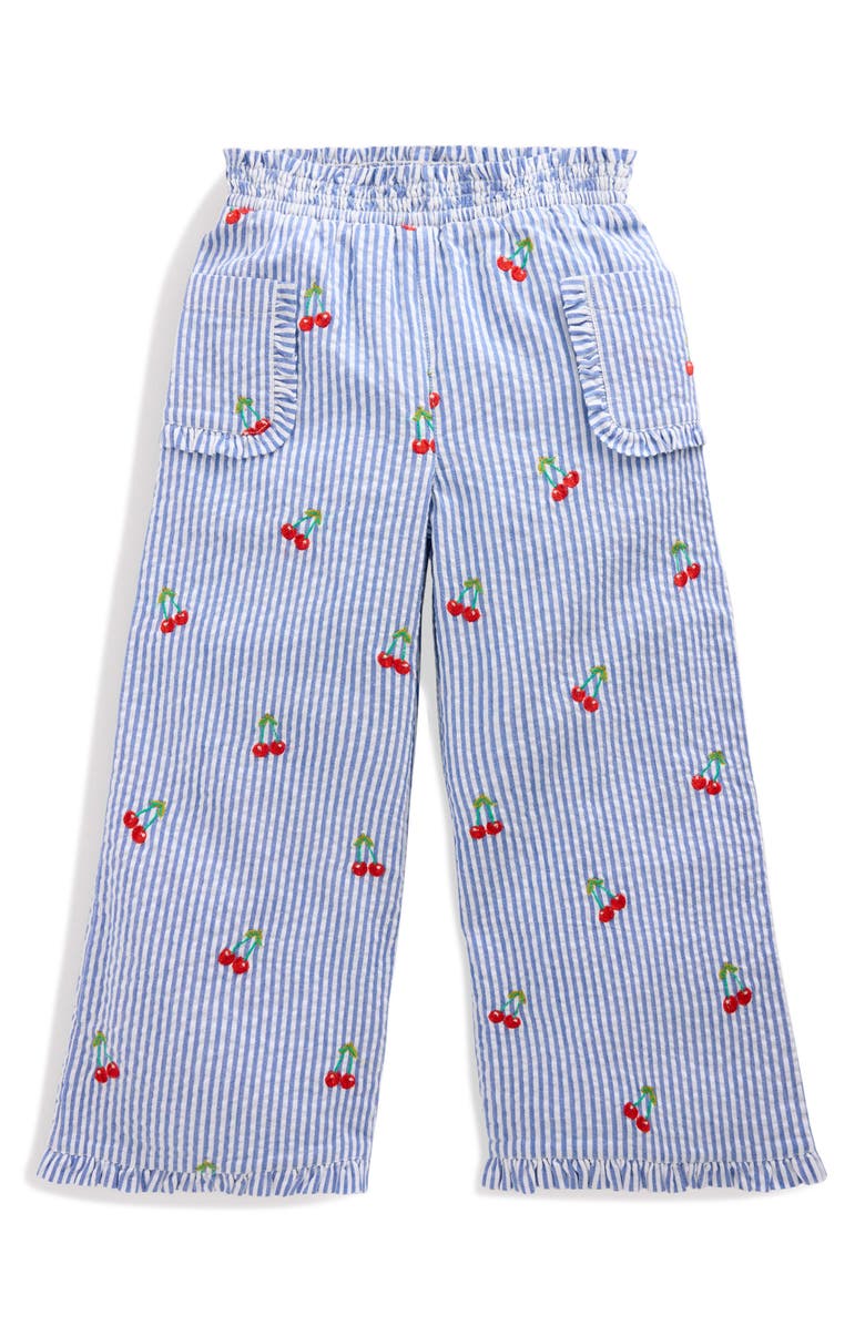 Mini Boden Kids' Stripe Cherry Embroidered Wide Leg Cotton Pants ...