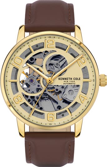 Kenneth Cole Automatic Leather Strap Watch, 43mm | Nordstromrack