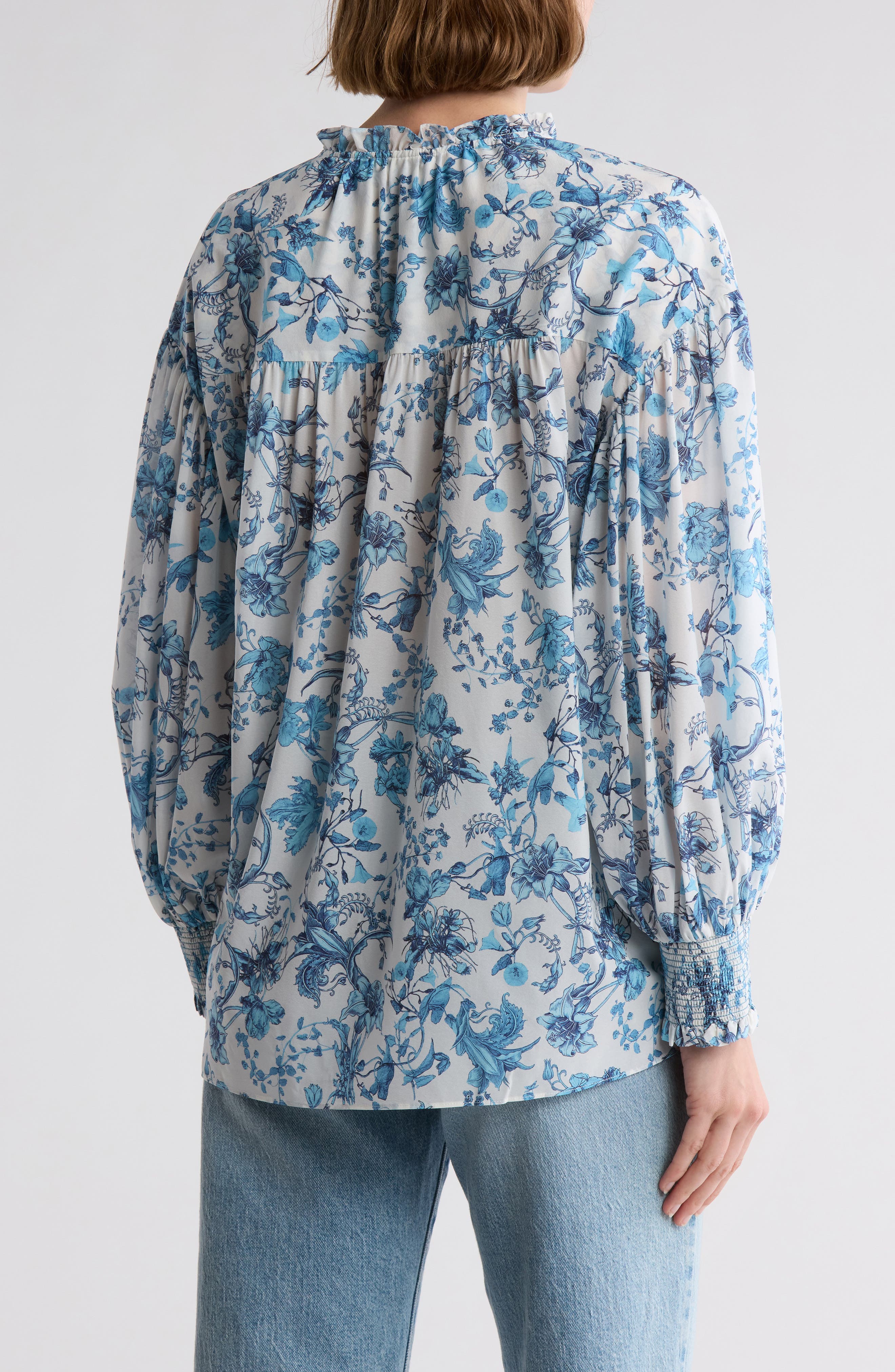 Alice + Olivia Julius Tie Neck Blouson Sleeve Stretch Silk Top | Nordstromrack