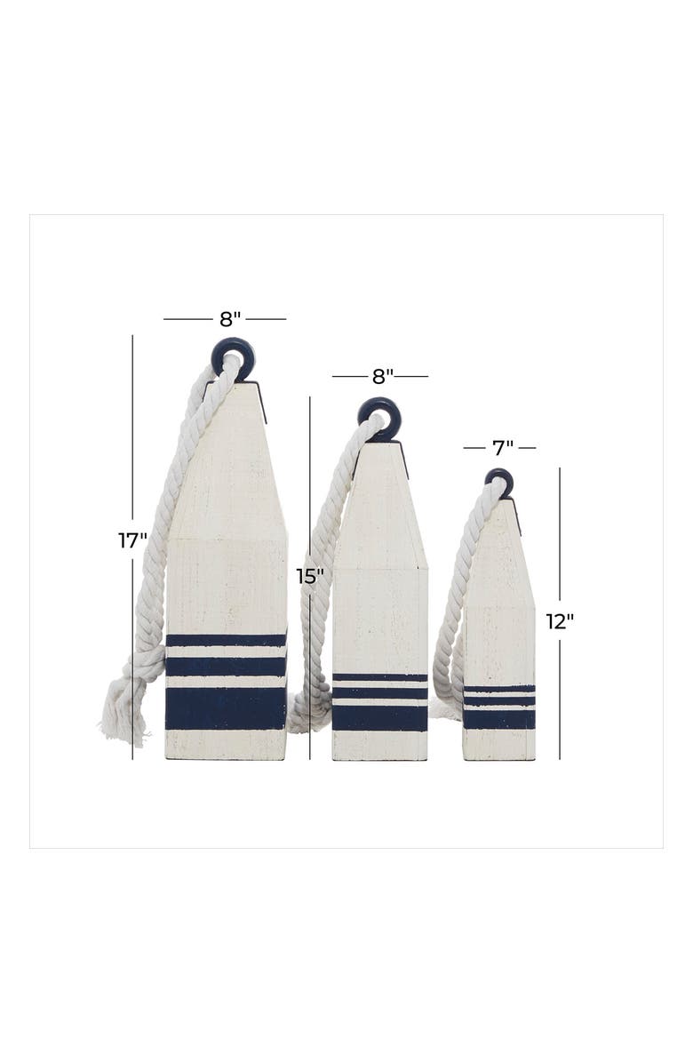 WILLOW ROW White Wood Handmade Buoy Sculpture with Rope Accent - Set of ...