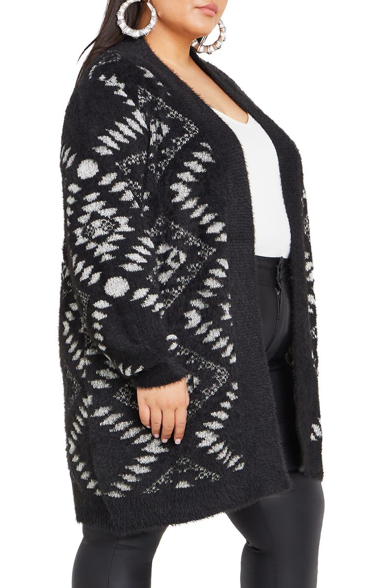 City Chic Fuzzy Geometric Longline Cardigan | Nordstromrack