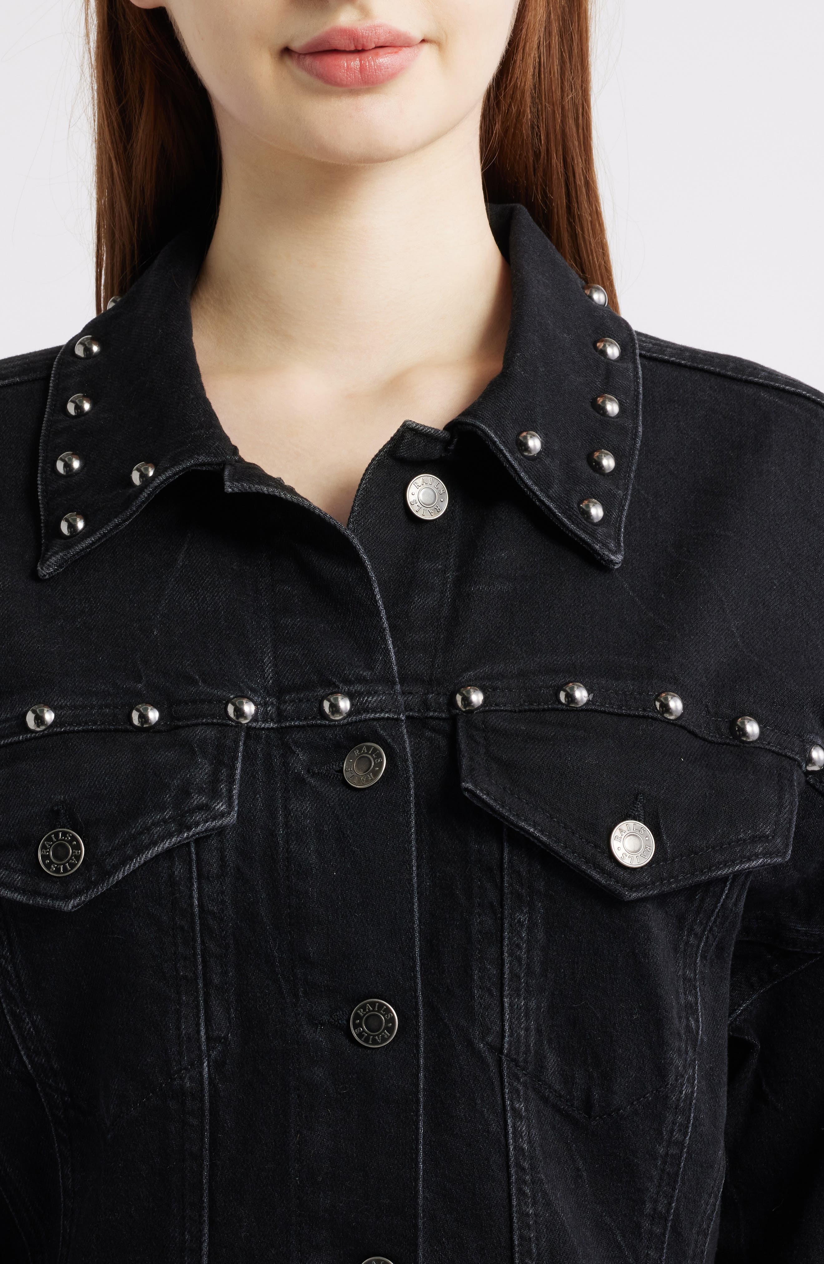 Rails Ladera Studded Long Sleeve Denim Mini Shirtdress | Nordstromrack