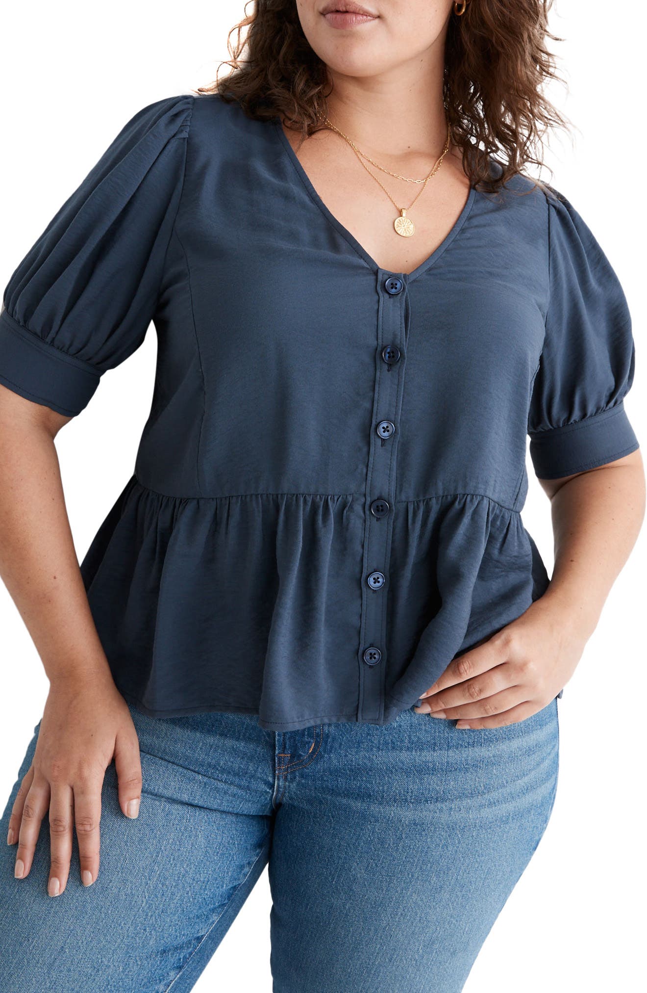 Madewell Drapeweave Puff Sleeve Peplum Top | Nordstromrack