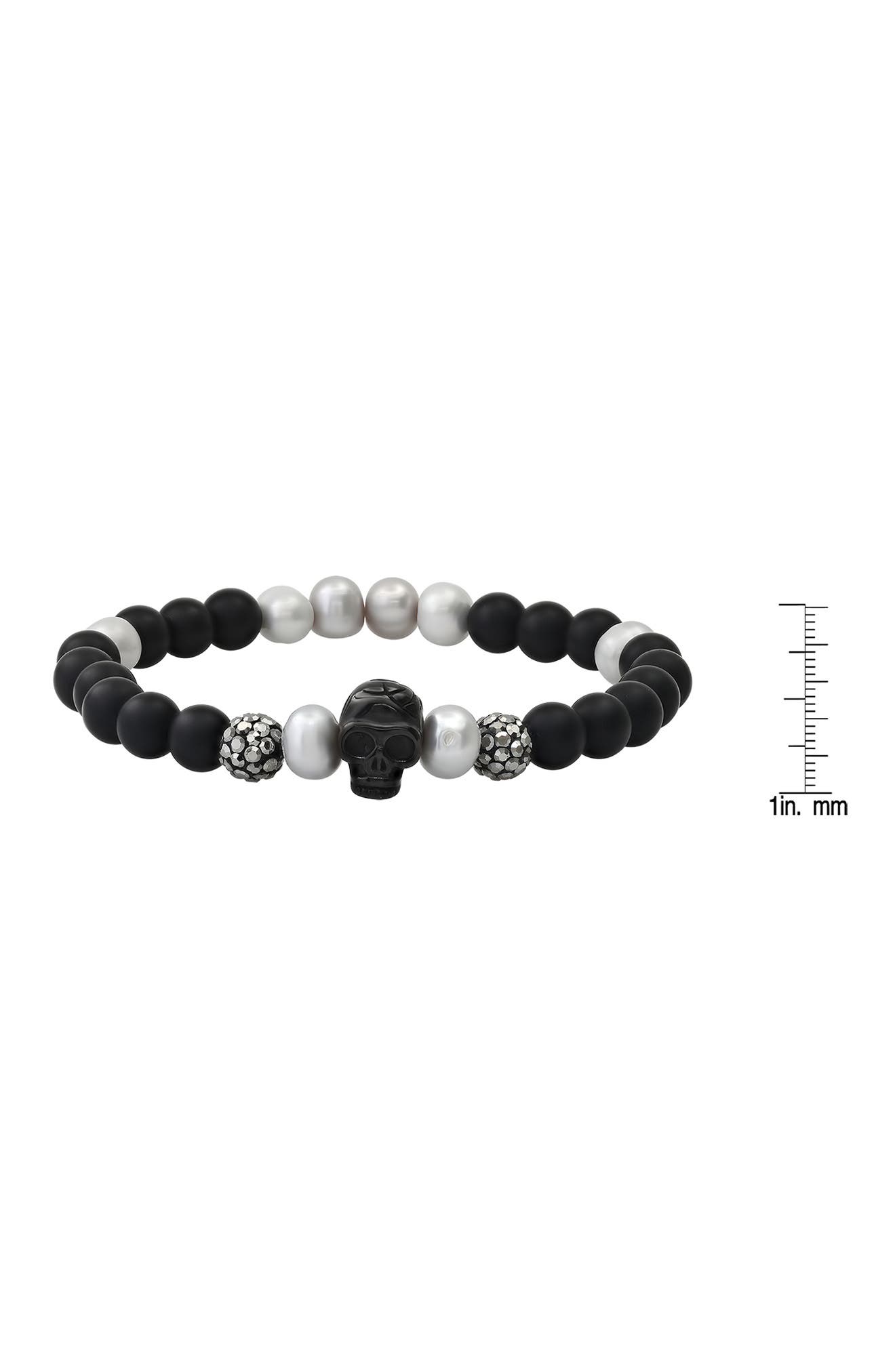 HMY JEWELRY Black Lava Stone & Freshwater Pearl Skull Bracelet ...
