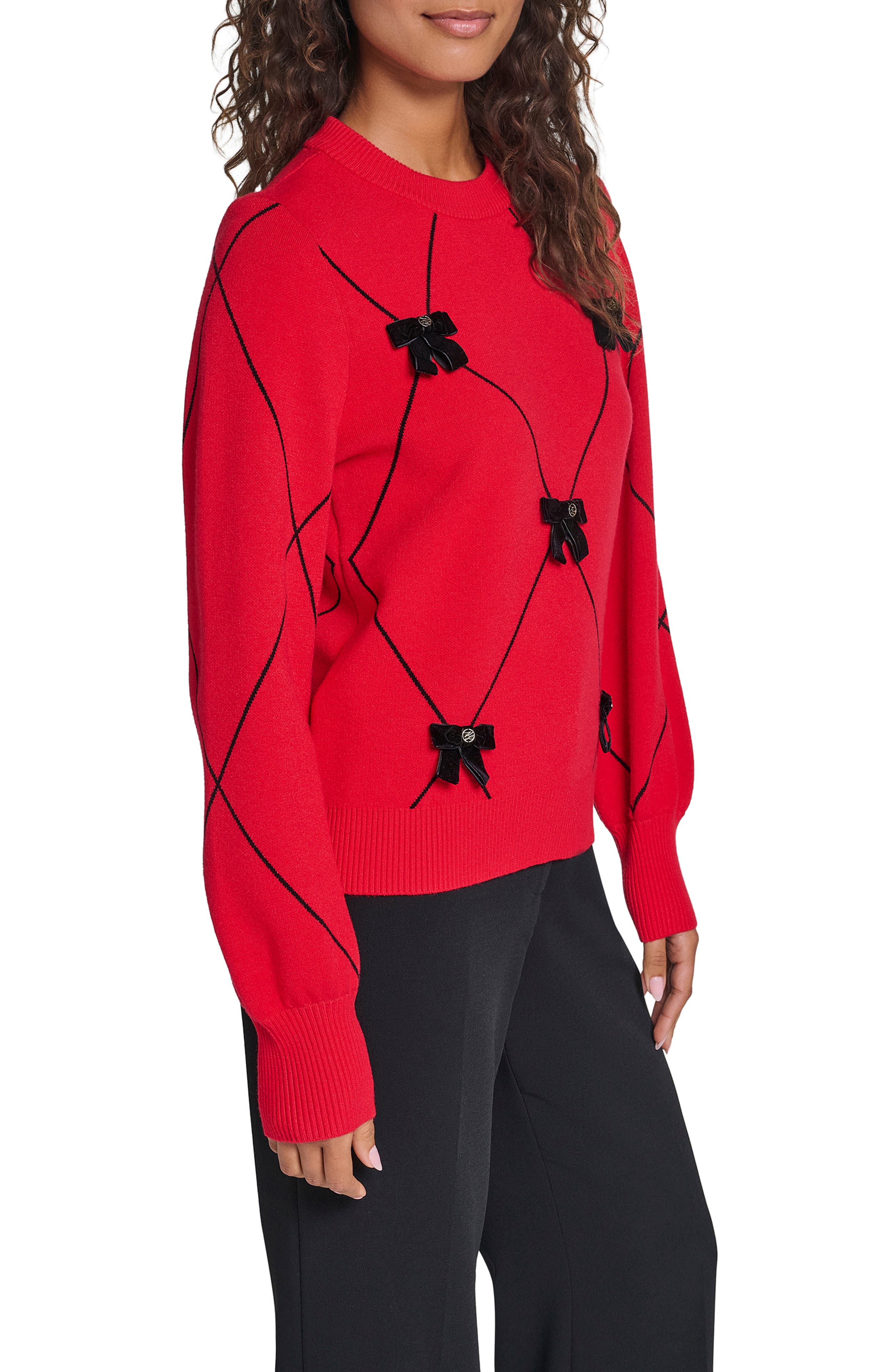 KARL LAGERFELD PARIS Argyle Bow Sweater (Women) | Nordstrom