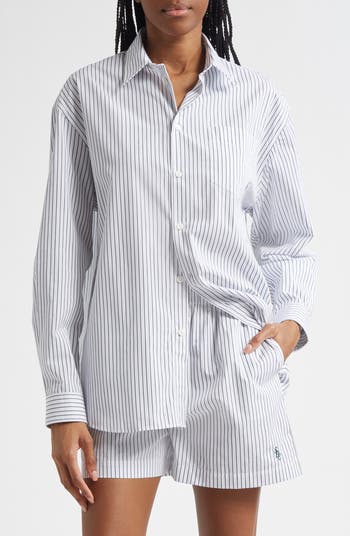 Sporty & Rich SRC Stripe Oversize Cotton Poplin Button-Up Shirt | Nordstrom