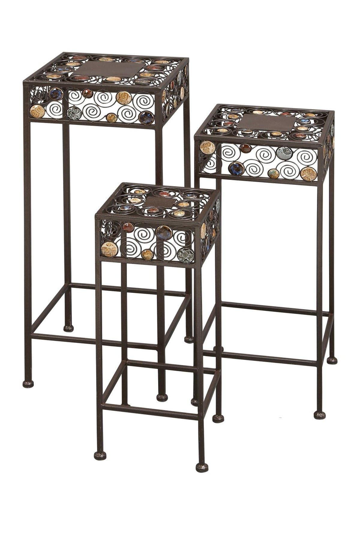 WILLOW ROW Black Metal Traditional Jeweled Plant Stand - Set of 3 ...