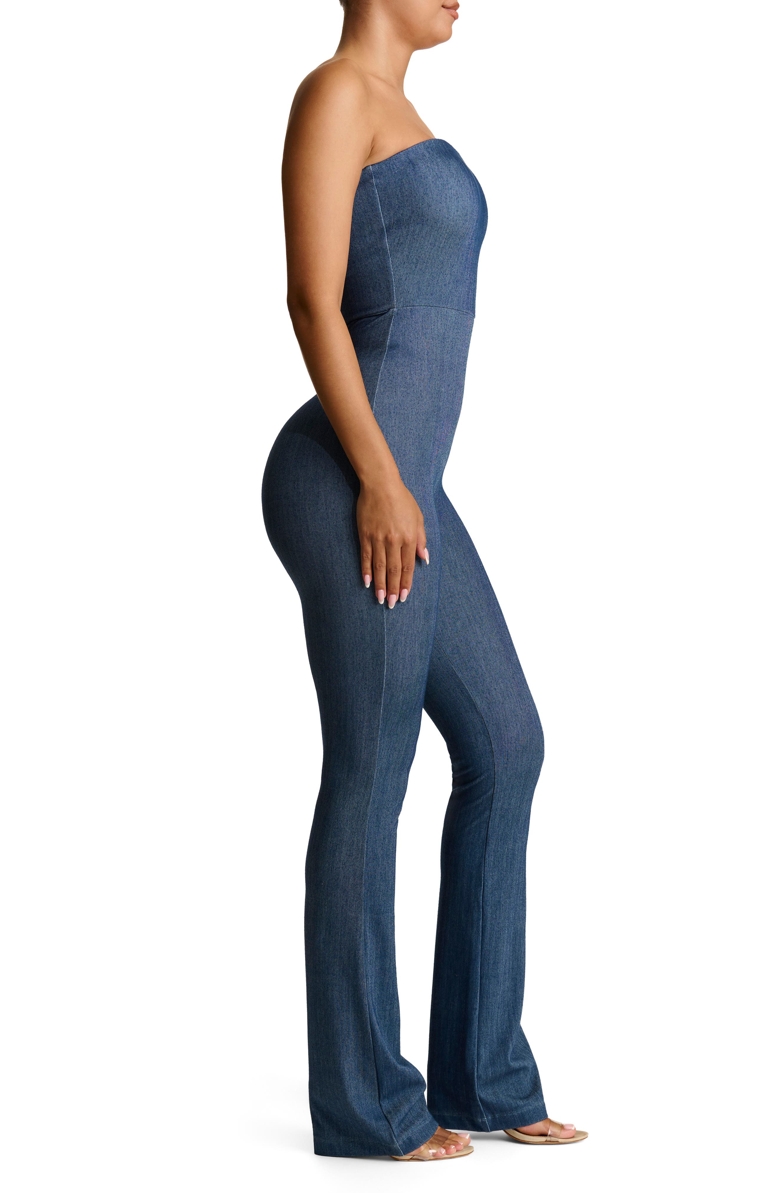 Naked Wardrobe Strapless Bootcut Stretch Cotton Jumpsuit Women