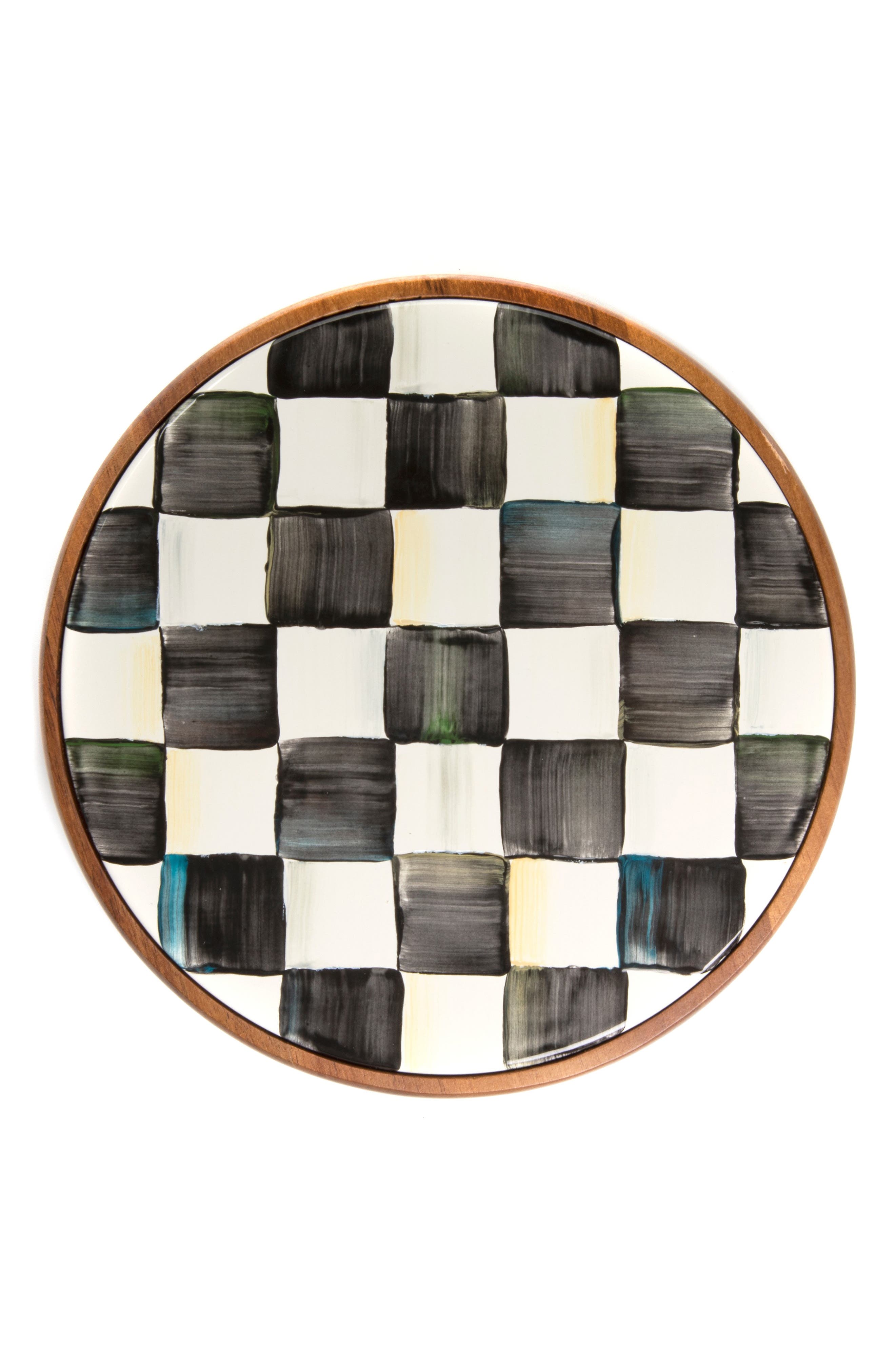 MACKENZIE CHILDS Courtly Check Enameled Steel & Acacia Wood Trivet ...