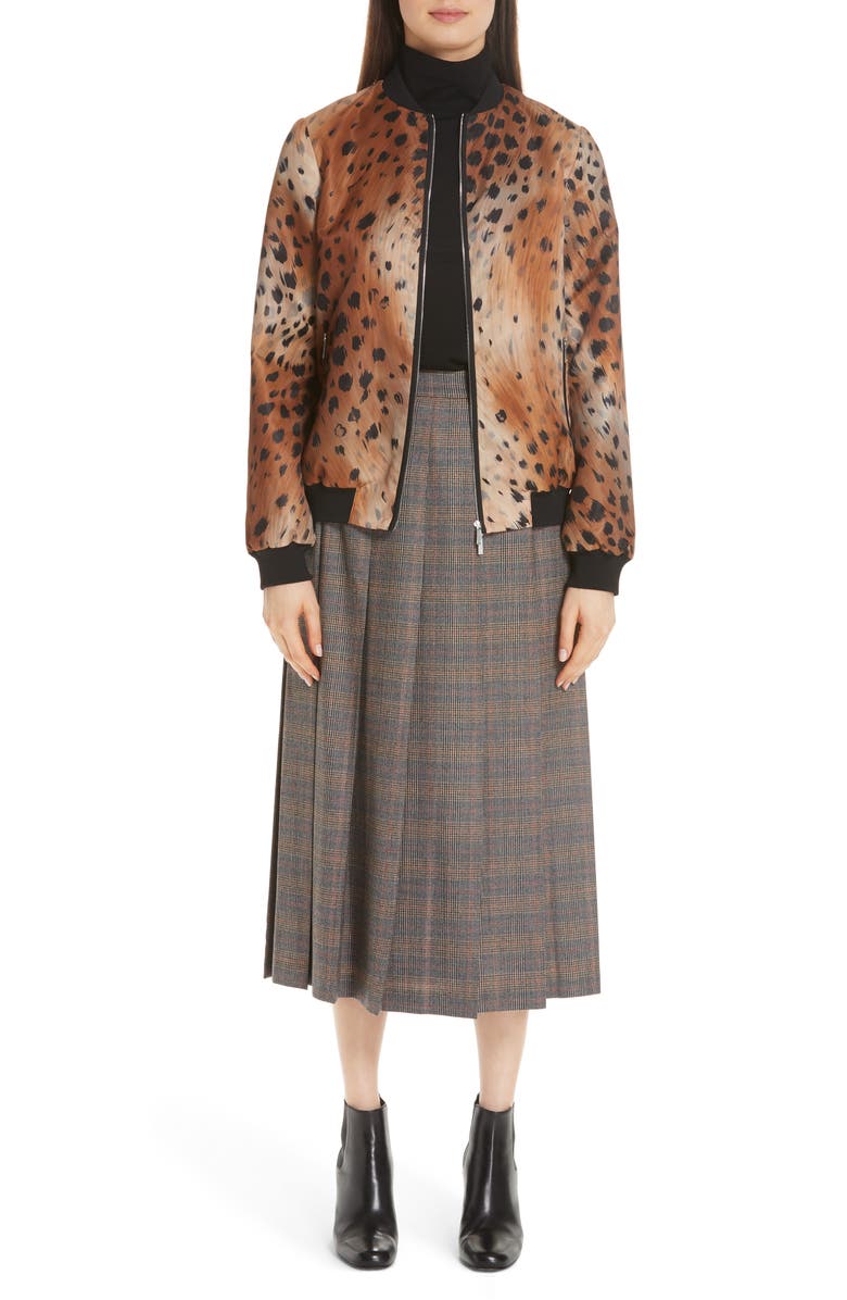 Lafayette 148 New York Melrose Agave Leopard Tech Cloth Bomber Jacket ...