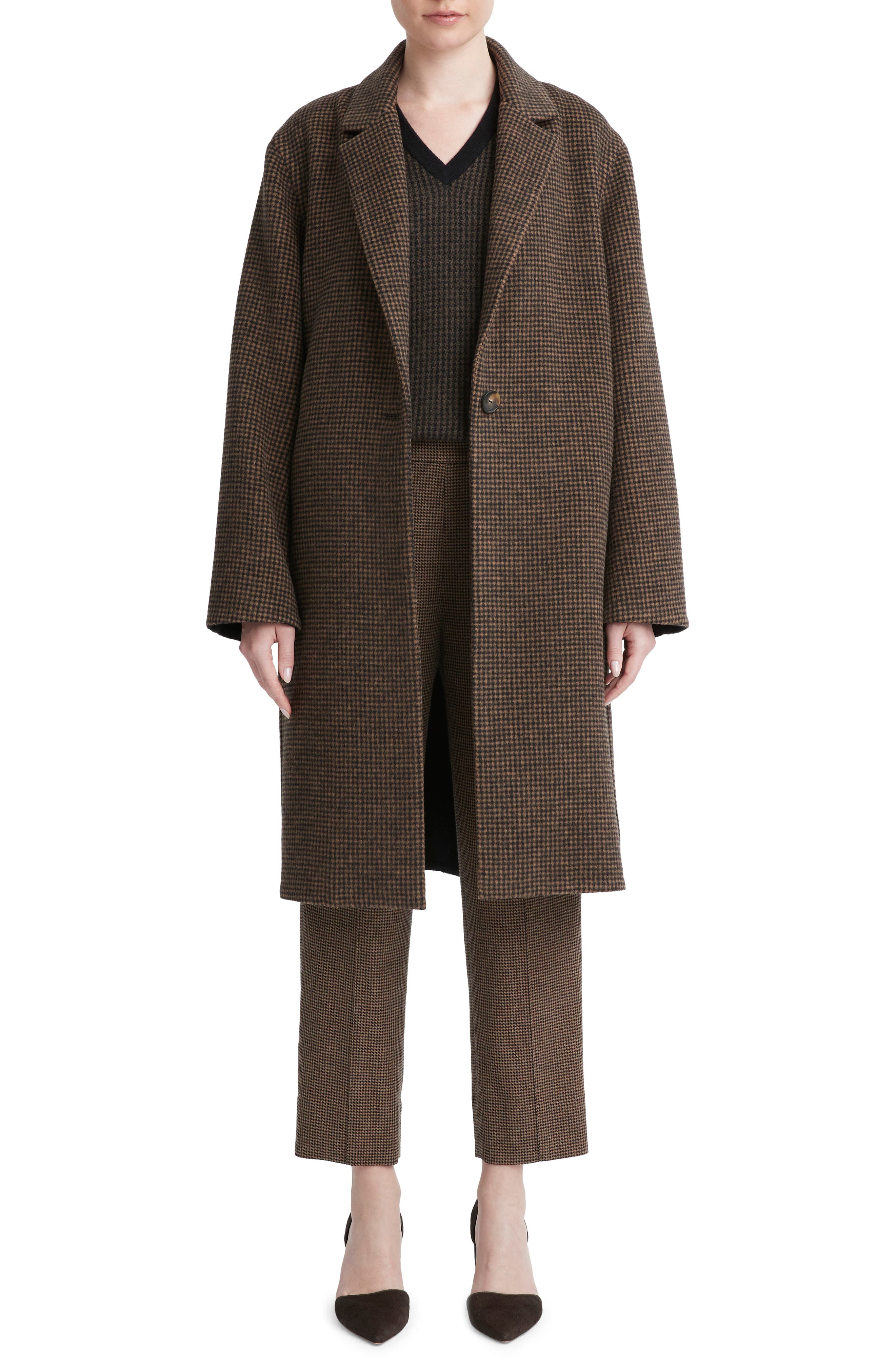 Vince Houndstooth Check Recycled Wool Blend Coat | Nordstromrack