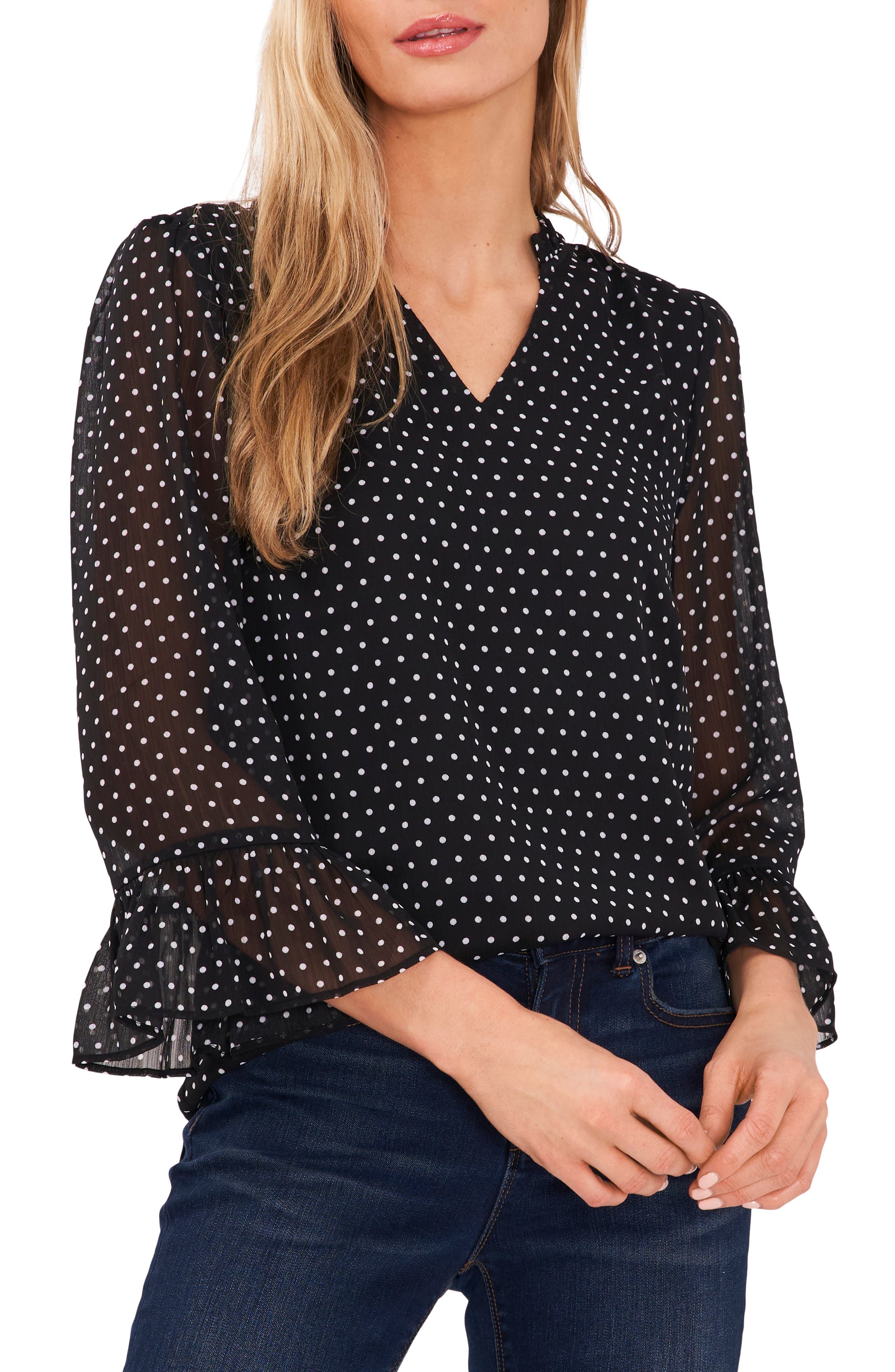 CeCe Polka Dot Bell Sleeve Blouse | Nordstromrack