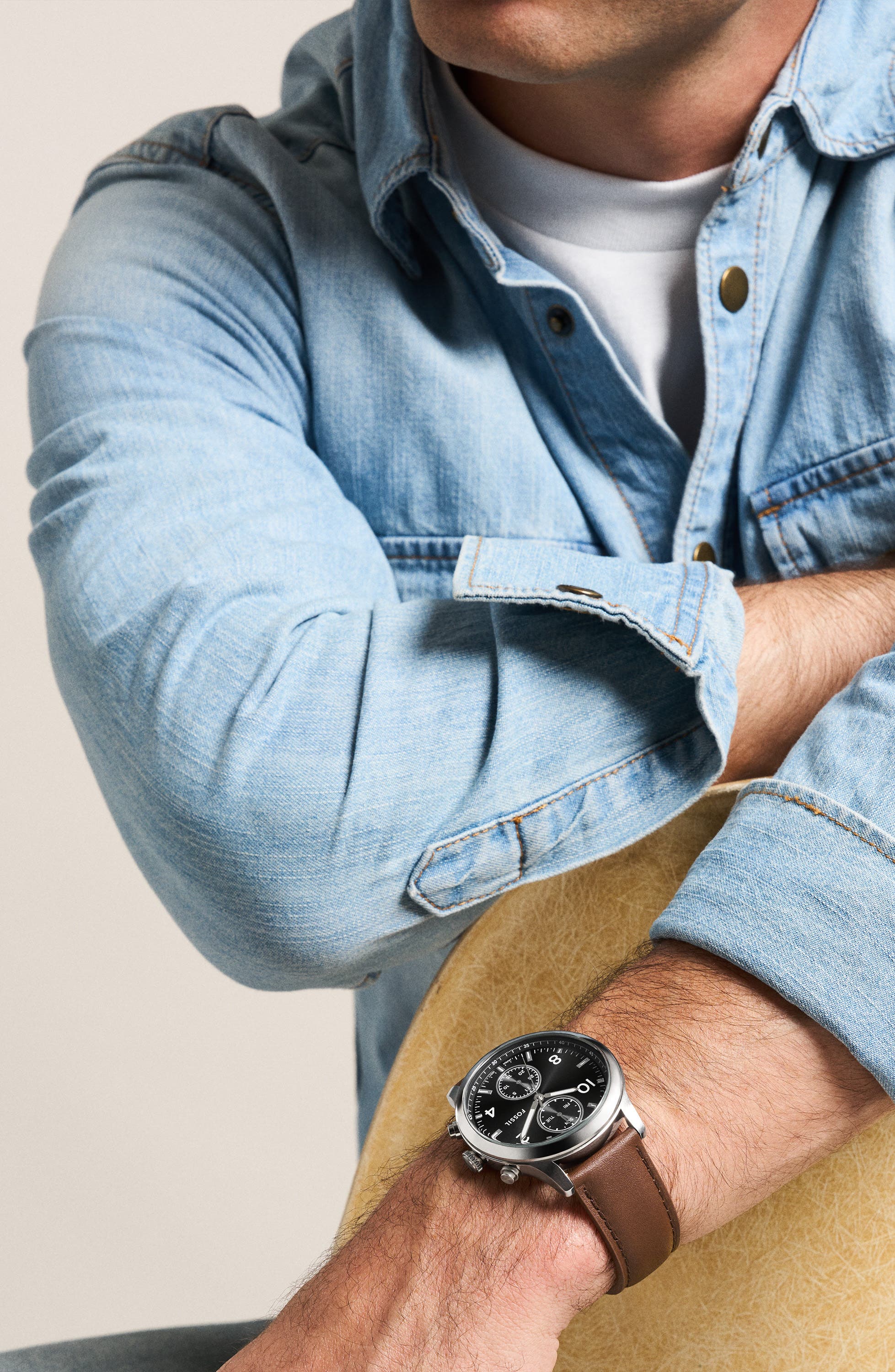 Fossil Bennett Multifunction Leather Strap Watch, 45mm | Nordstromrack