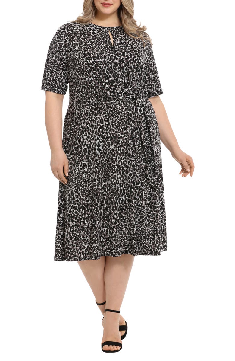 London Times Leopard Print Short Sleeve Tie Waist Dress | Nordstromrack