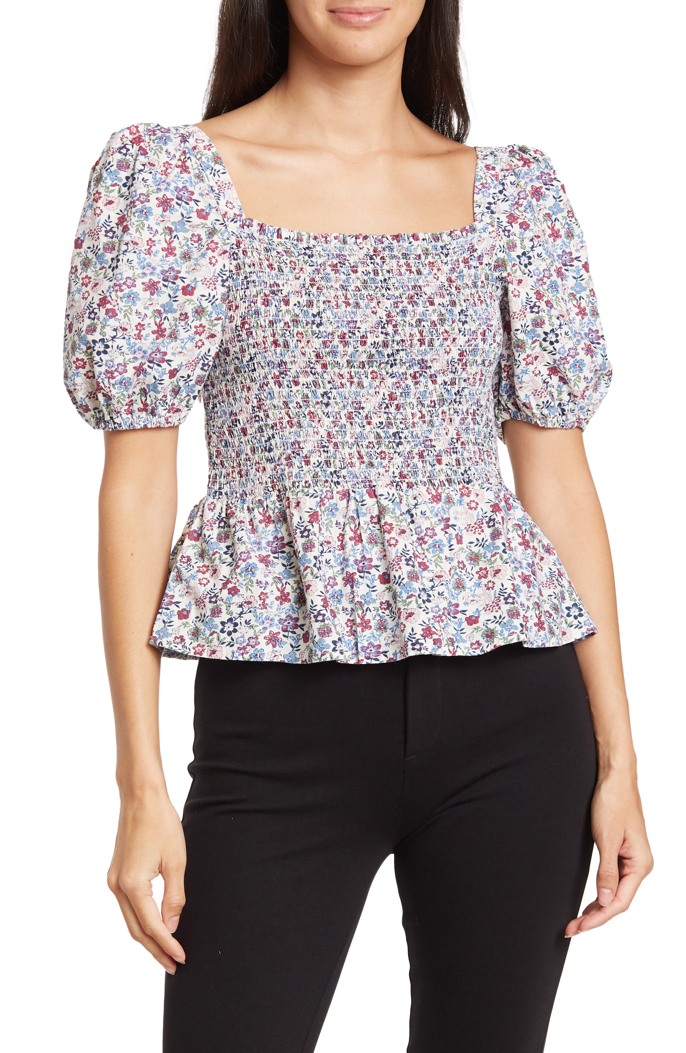 French Connection Puff Sleeve Smock Blouse | Nordstromrack