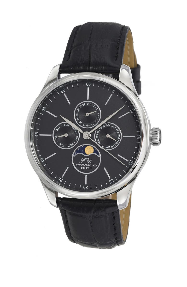 PORSAMO BLEU Men's Jonathan Multifunction Leather Strap Watch, 41mm ...