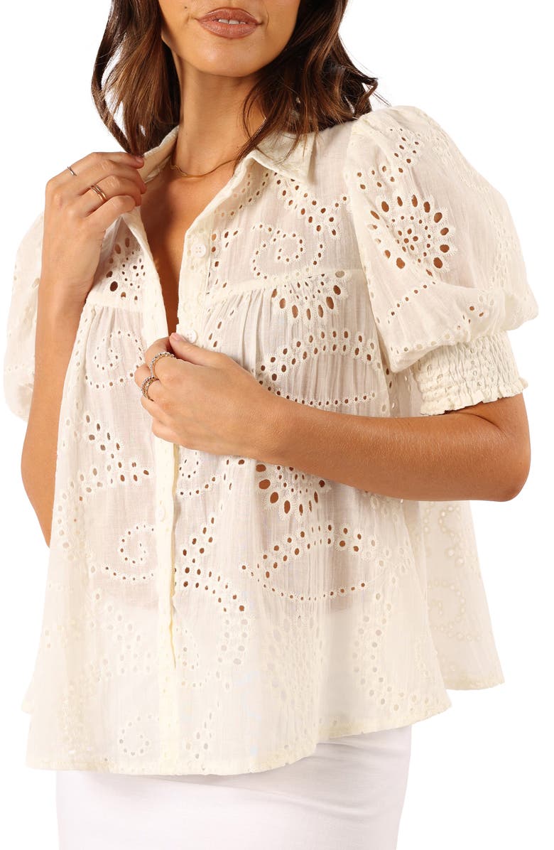 Petal & Pup Janelle Shirred Eyelet Button-Up Top | Nordstrom