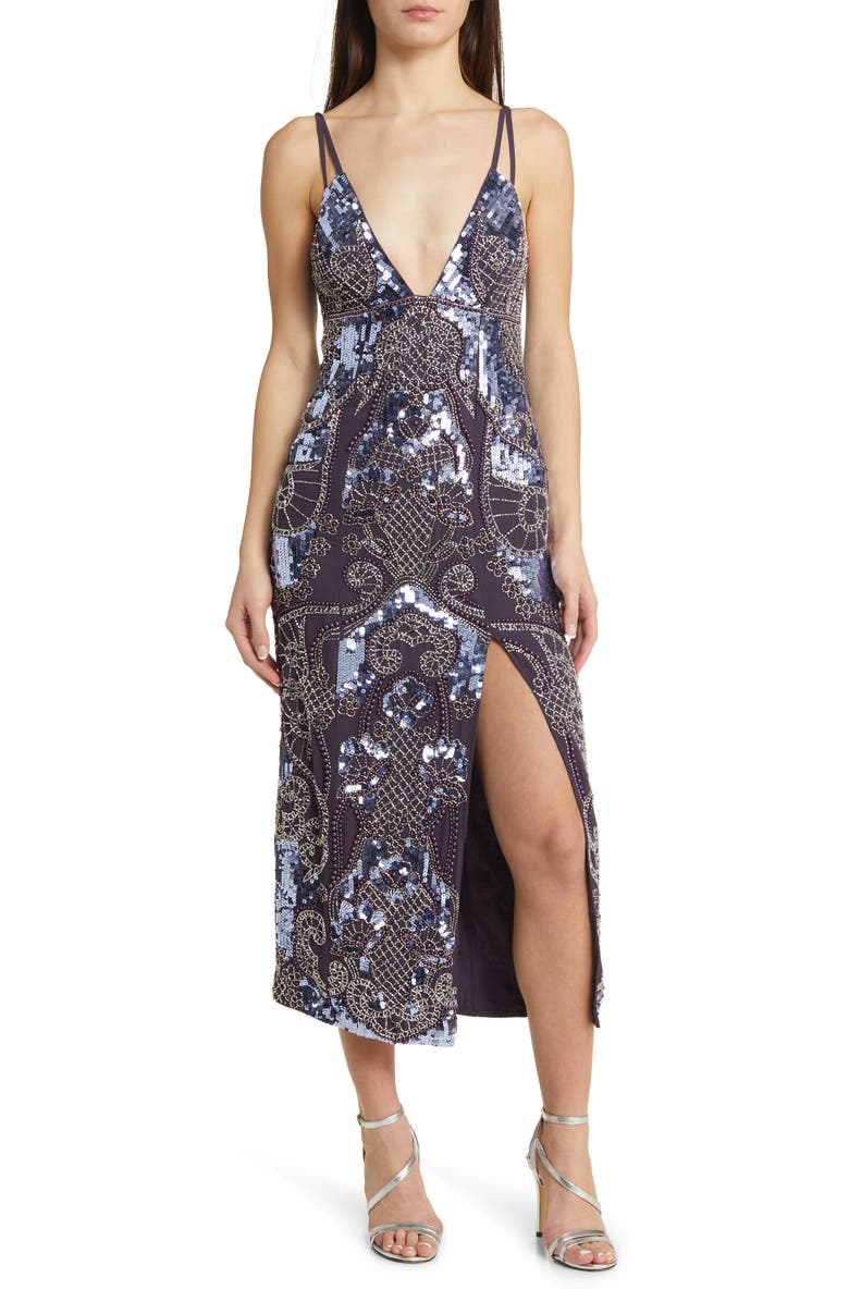 ASOS DESIGN Floral Sequin & Bead Strappy Dress | Nordstromrack