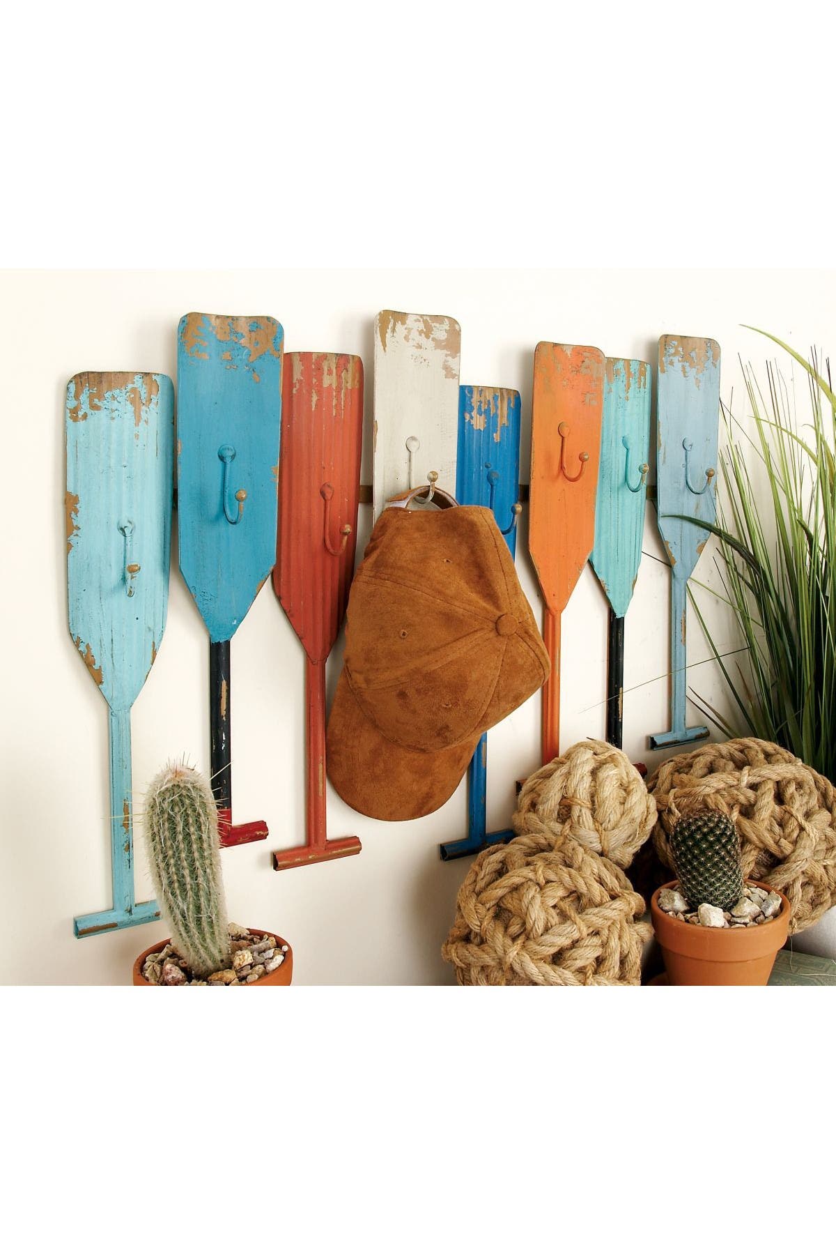 WILLOW ROW Multi Colored Metal Indoor/Outdoor Distressed Oar Shaped 8 ...