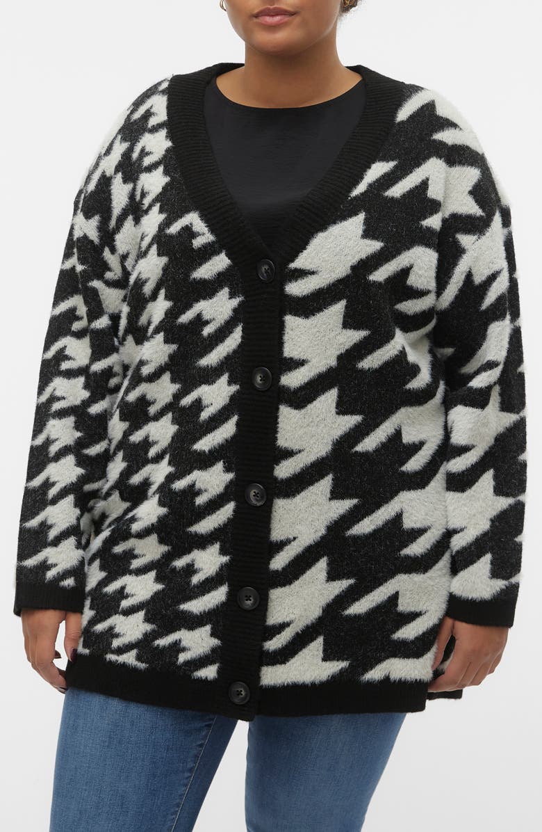VERO MODA CURVE Mira Fuzzy Houndstooth Cardigan | Nordstromrack