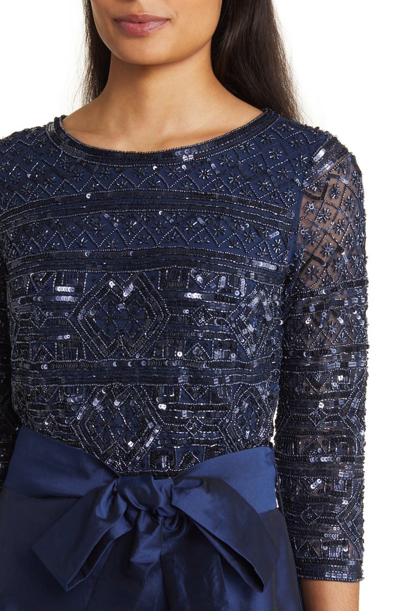 Pisarro Nights Beaded Tie Waist Taffeta Gown | Nordstromrack