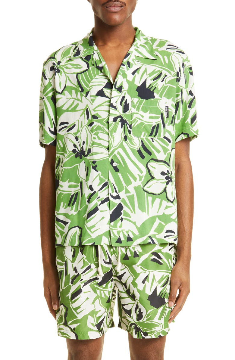 Palm Angels Macro Hibiscus Print Bowling Shirt | Nordstrom