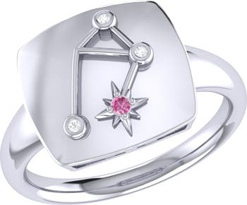 LuvMyJewelry Libra Pink Tourmaline & Diamond Signet Ring in Sterling ...
