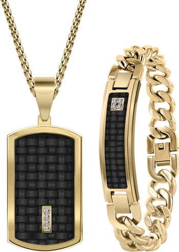 AMERICAN EXCHANGE Men's Stainless Steel Diamond Dog Tag Necklace ...