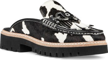 Donald Pliner Calf Hair Kiltie Fringe Moc Toe Loafer Mule (Women ...