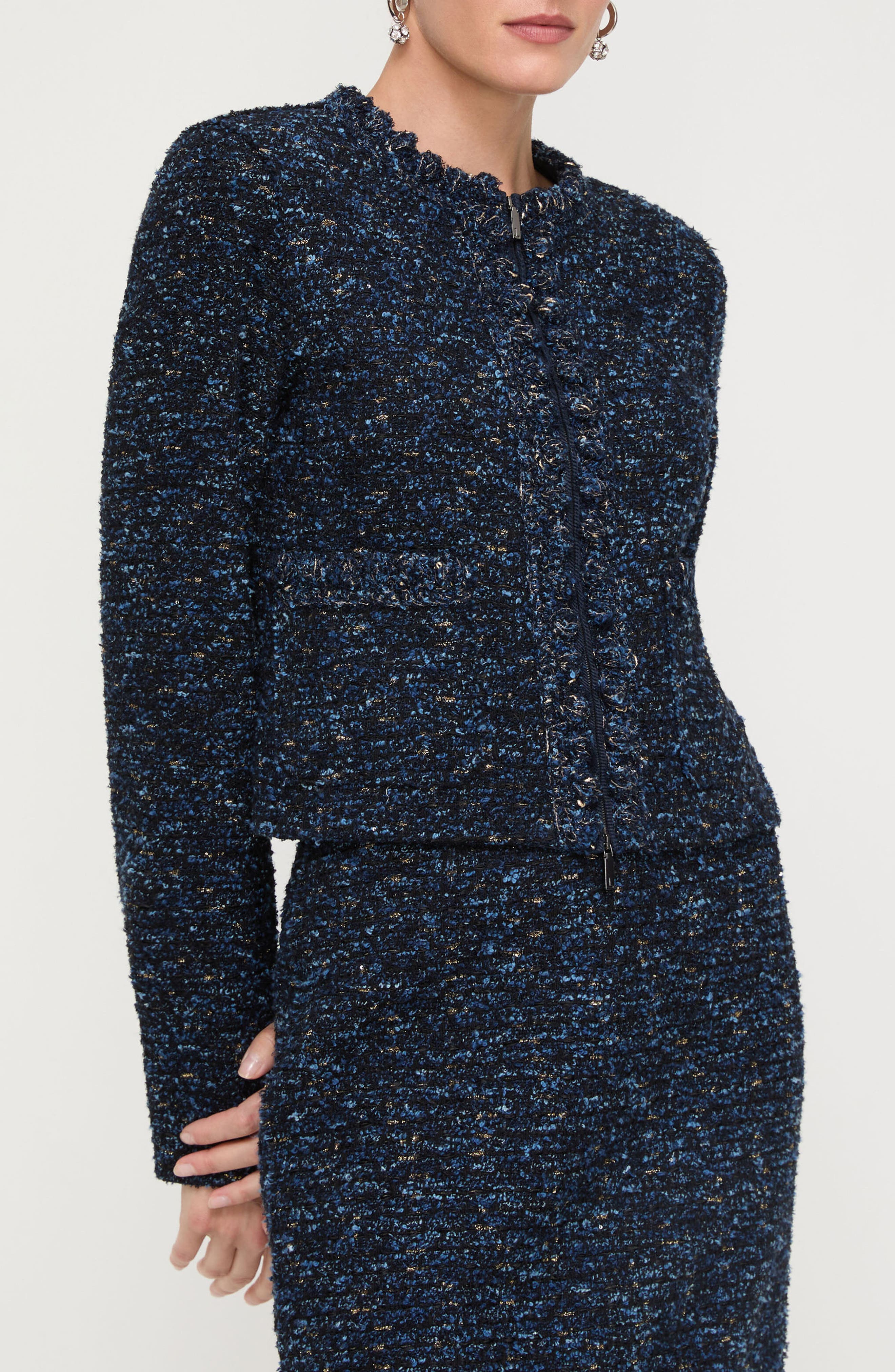 Lafayette 148 New York Cosmos Crochet Trim Bouclé Tweed Jacket | Nordstrom